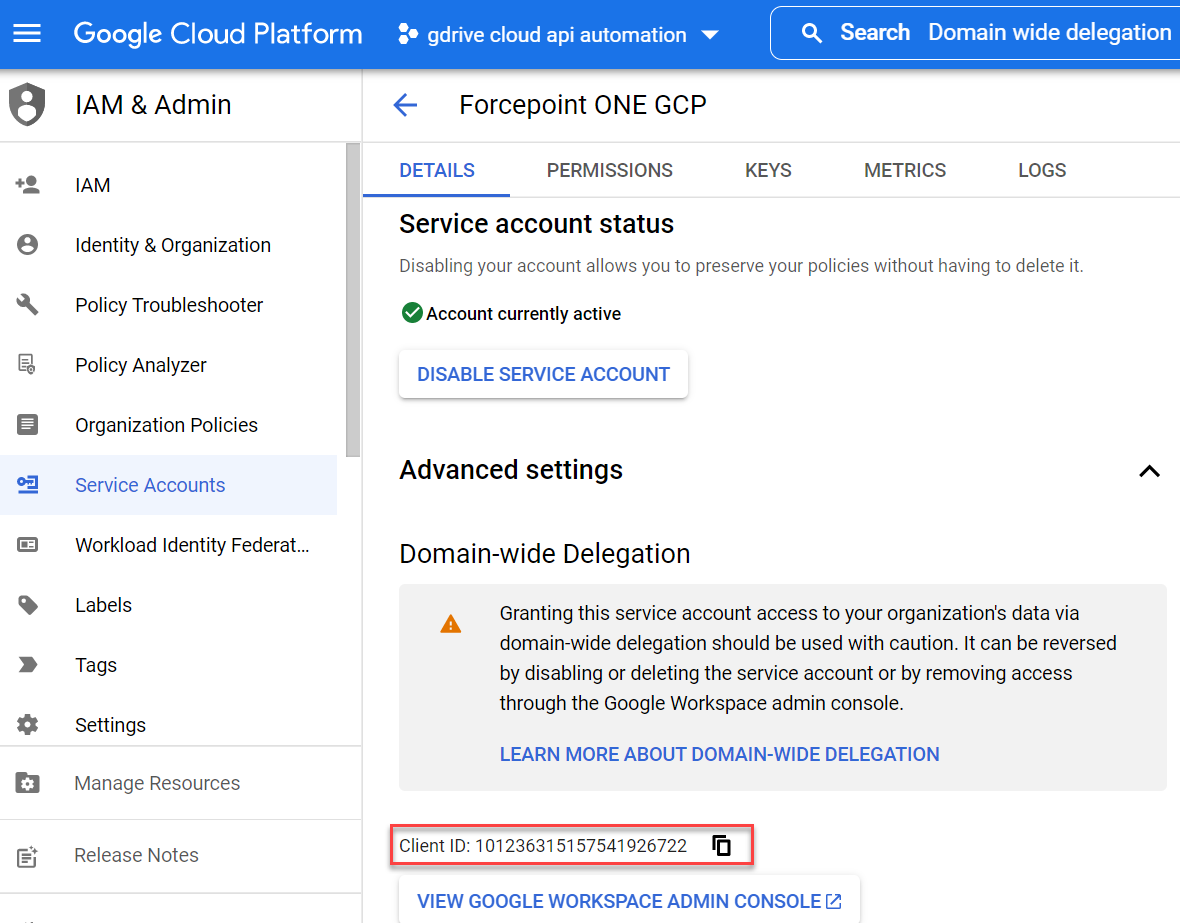 Creating Google service account